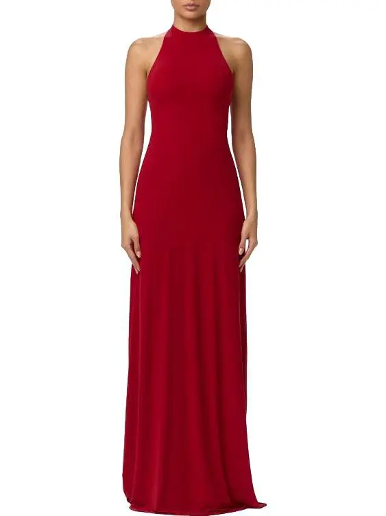 Naked Wardrobe Bow Halter Maxi Dress - Ruby Red