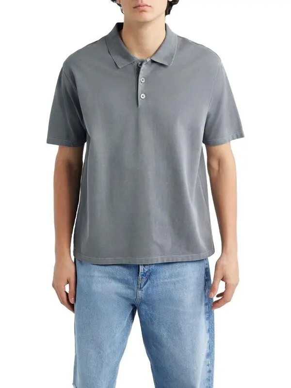 FRAME Washed Cotton Piqué Polo - Antique Modern Grey