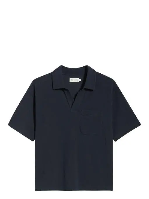 FRAME Textured Cotton Blend Polo - Dark Navy
