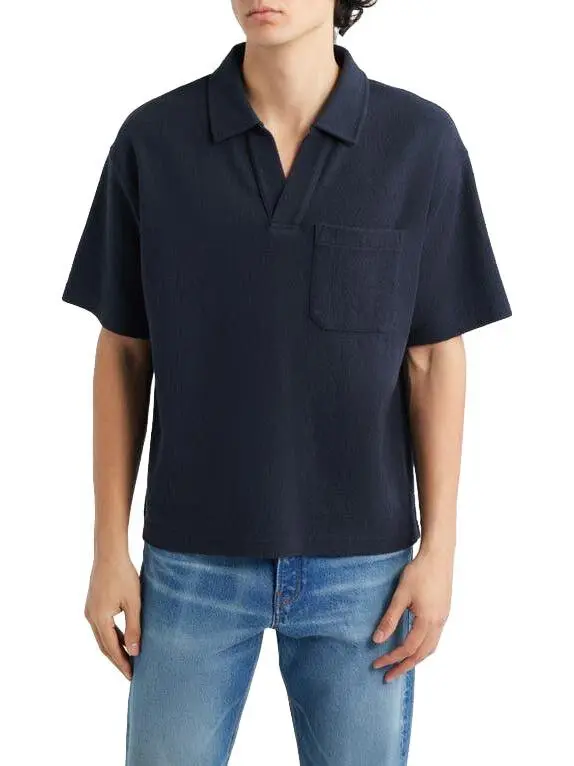 FRAME Textured Cotton Blend Polo - Dark Navy