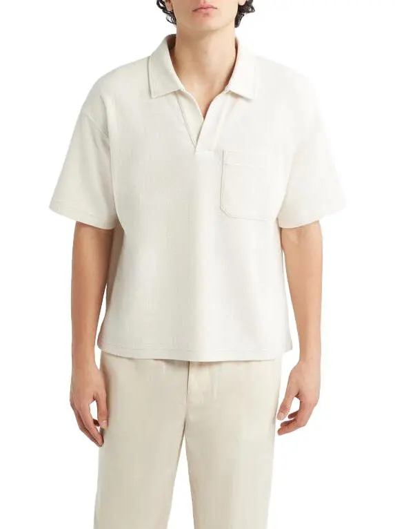 FRAME Textured Cotton Blend Polo - Light Stone