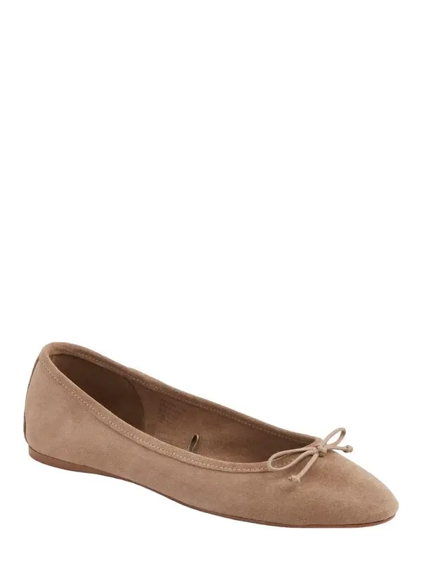 Mango Bow Round-toe Leather Ballet Flats - Light/pastel Brown