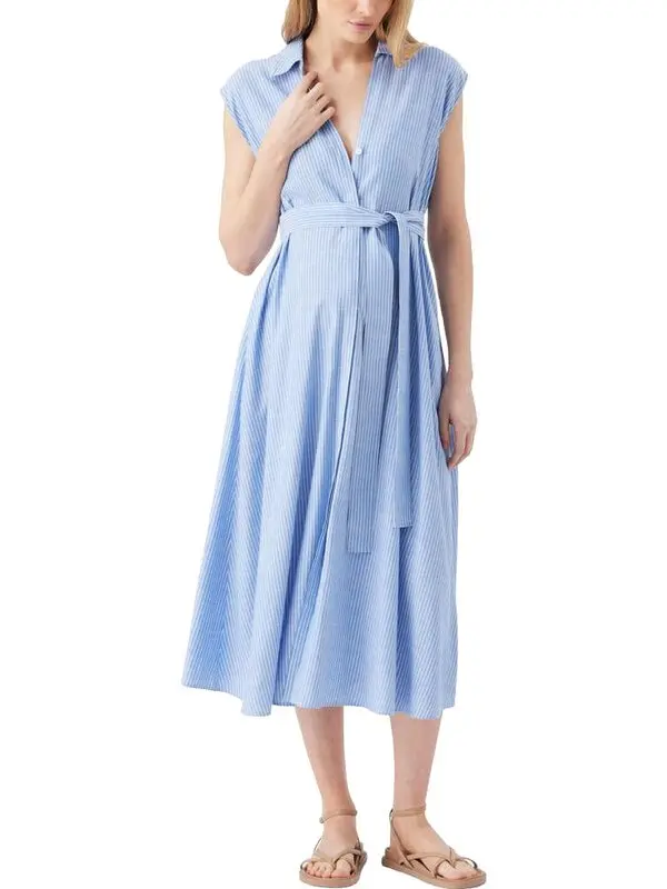 RIPE MATERNITY Abby Stripe Shirt Dress - Blue/white