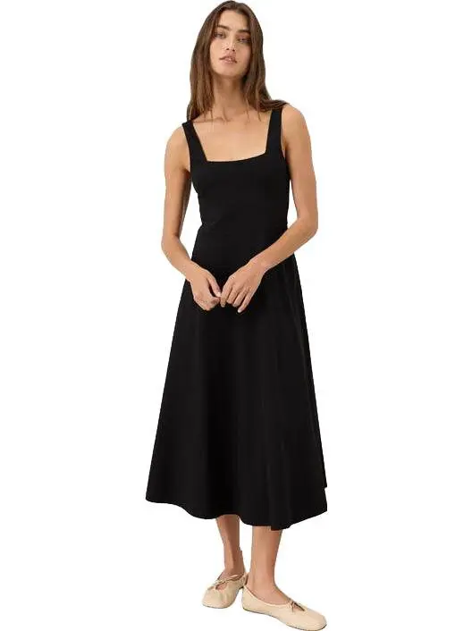 PACT Fit & Flare Square Neck Organic Cotton Dress - Black