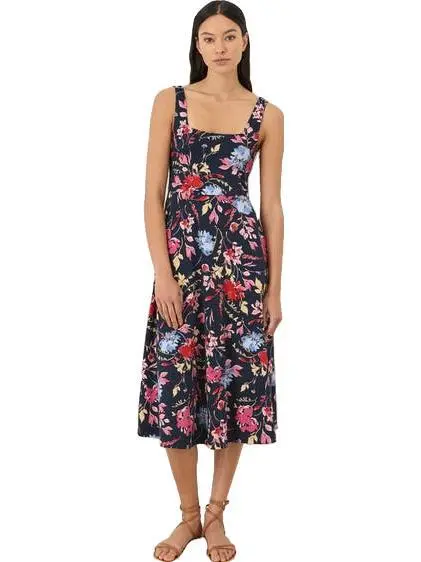 PACT Fit & Flare Square Neck Organic Cotton Dress - Dayspring Blooms Multi