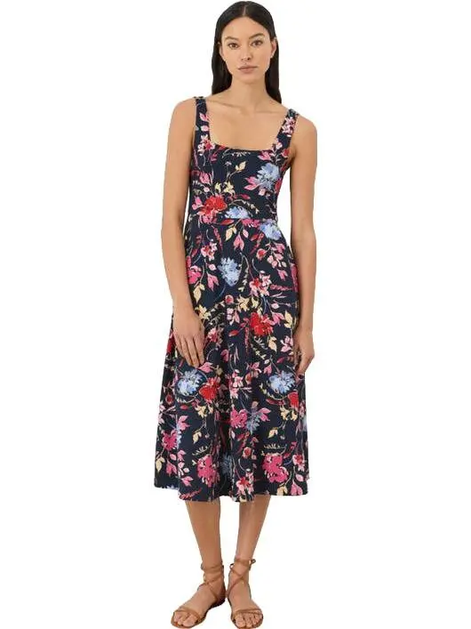PACT Fit & Flare Square Neck Organic Cotton Dress - Dayspring Blooms Multi