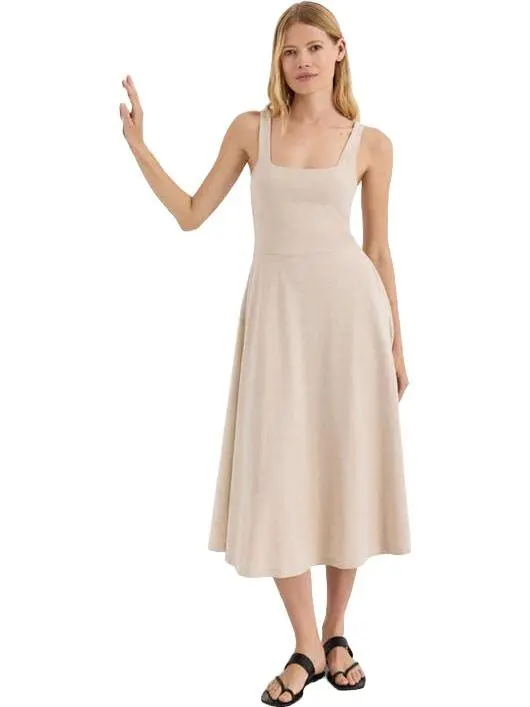 PACT Fit & Flare Square Neck Organic Cotton Dress - Flax Heather
