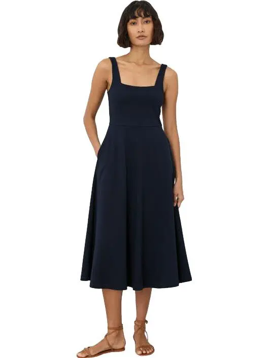 PACT Fit & Flare Square Neck Organic Cotton Dress - Navy