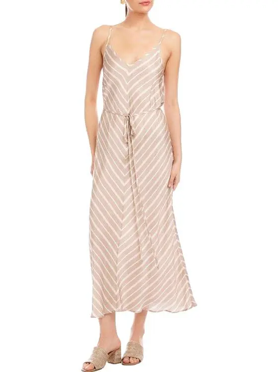 Fifteen Twenty Cami Chevron Stripe Satin Midi Dress - Khaki