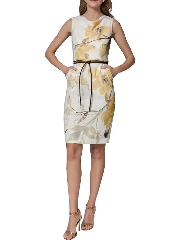 Donna Karan New York Floral Cowl Neck Sheath Dress - Limoncello Multi