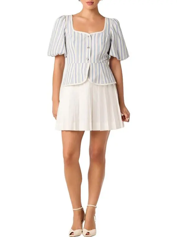 Astr The Label Brigitta Mixed Media Dress - White Blue Stripe