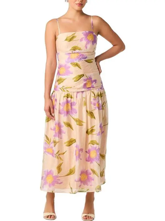 Astr The Label Ava Floral Drop Waist Midi Dress - Purple Floral