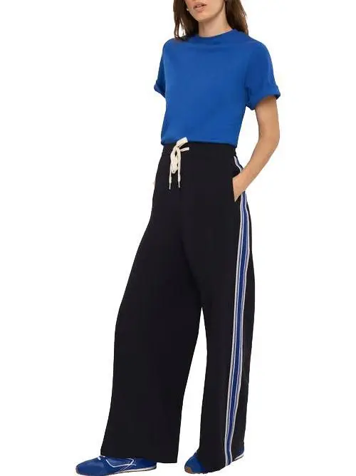 Mint Velvet Side Stripe Wide Trousers - Navy