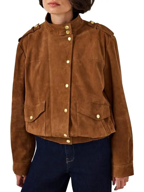 Mint Velvet Suede Bomber Jacket - Tan