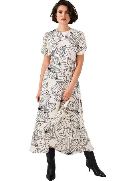 Mint Velvet Printed Satin Midi Dress - Cream