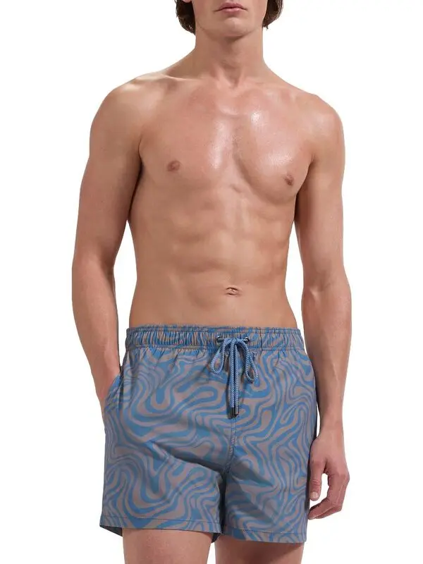 Bugatchi Cruz Wave Print Swim Trunks - Taupe