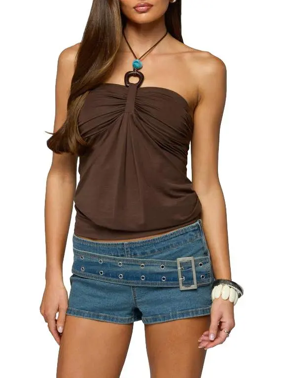 EDIKTED Ring Draped Halter Top - Brown