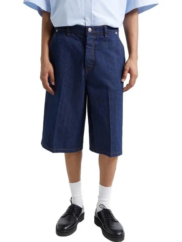 AMI Paris Loose Fit Denim Bermuda Shorts - Indigo