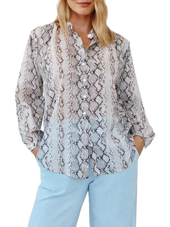 Bella Dahl Printed Shirred Shirt - Blush Snake Print