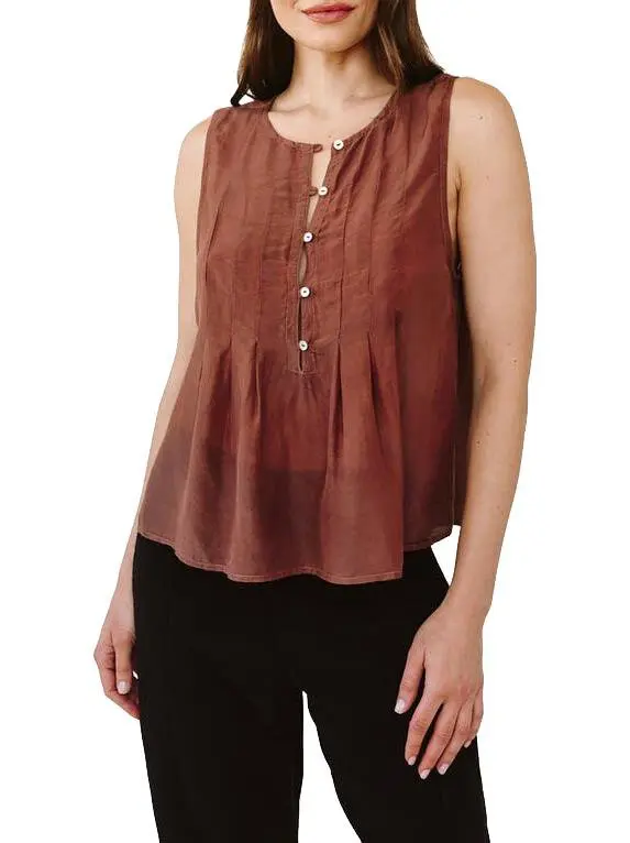 Bella Dahl Pintuck Sleeveless Top - Mocha Cloud