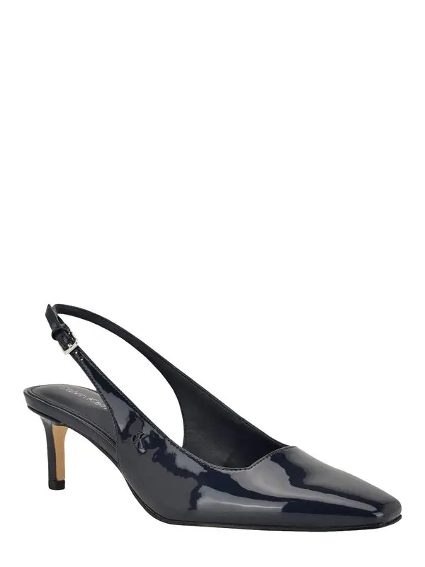 Calvin Klein Sorena Slingback Kitten Heel Pump - Navy Patent