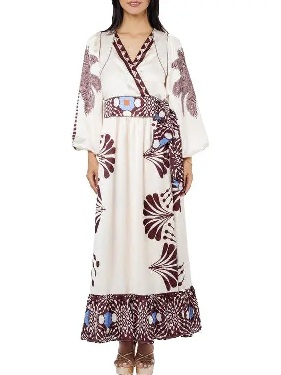 CIEBON Willow Print Satin Maxi Dress - Cream Multi