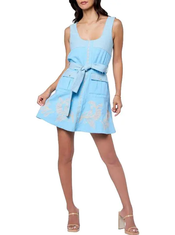 CIEBON Embroidered Fit & Flare Minidress - Denim Blue
