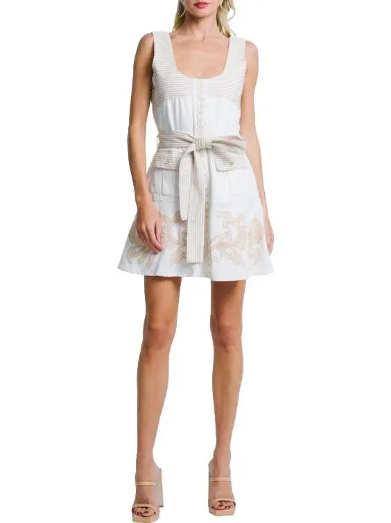 CIEBON Embroidered Fit & Flare Minidress - Off White
