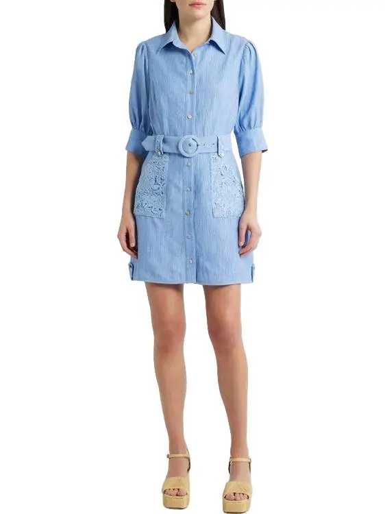 CIEBON Vivian Lace Trim Shirtdress - Blue