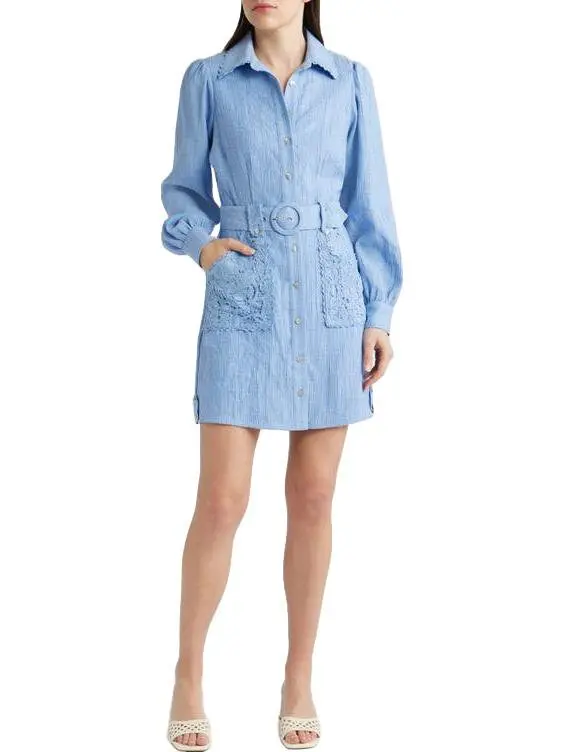 CIEBON Vivian Lace Trim Shirtdress - Blue