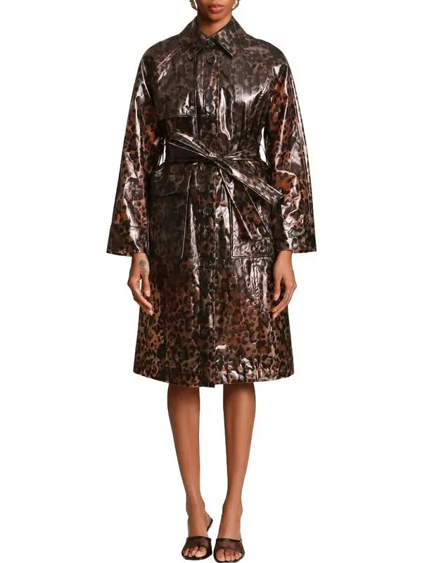 Avec Les Filles Belted Water Repellent Raincoat - Leopard