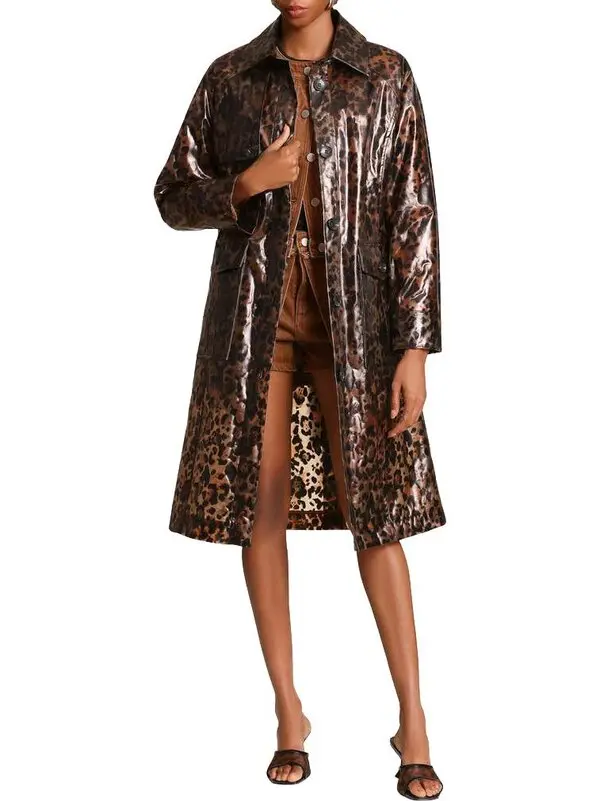 Avec Les Filles Print Rain Trench Coat - Leopard