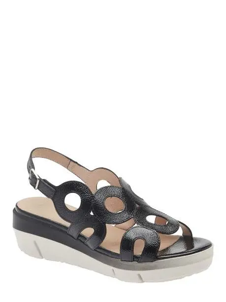 WONDERS Slingback Platform Sandals - Lack Black