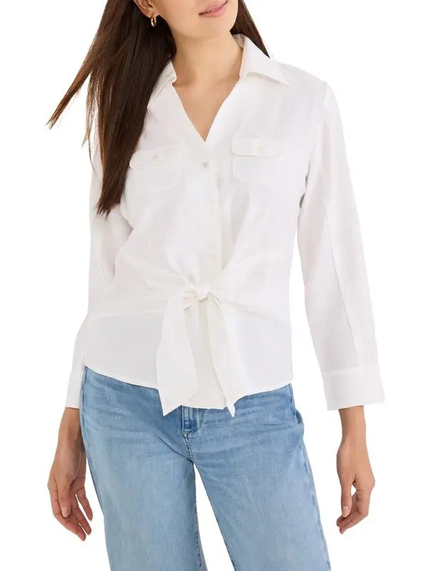 NIC+ZOE Tie Front Button-up Shirt - Paper White