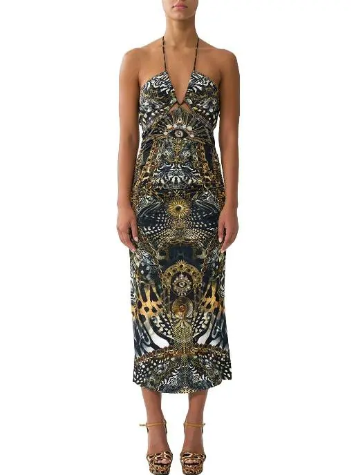 Camilla Cut Out Sleeveless Jersey Halter Neck Dress - Feline Folklore