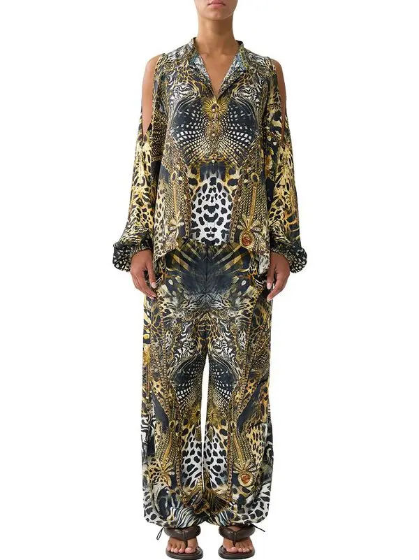 Camilla Mandarin Collar Cold Shoulder Blouse - Feline Folklore