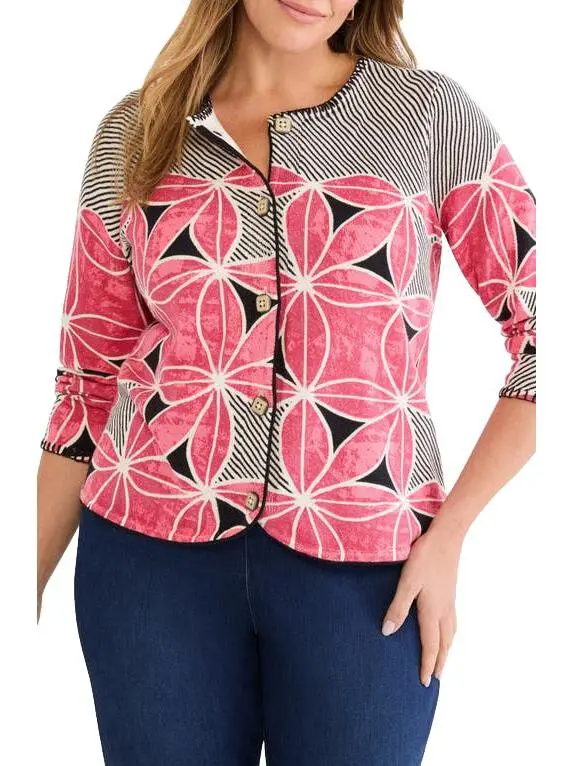 NIC+ZOE Floral Print Cotton Cardigan - Pink Multi