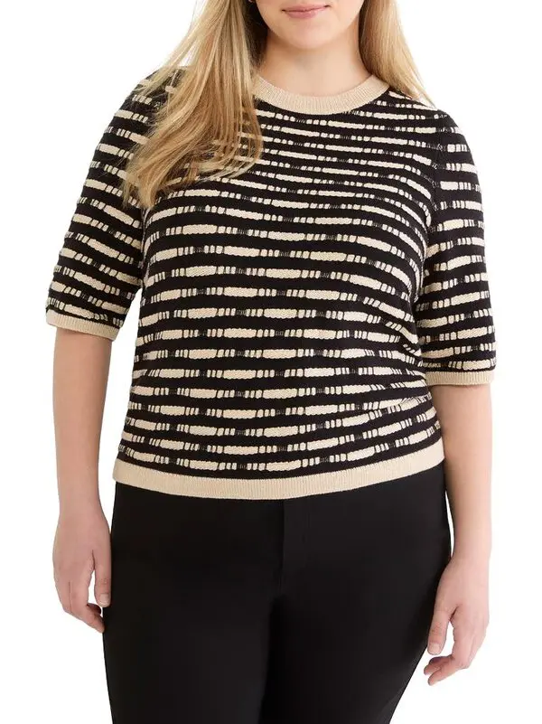 NIC+ZOE Atelier Striped Short Sleeve Sweater - Black Multi