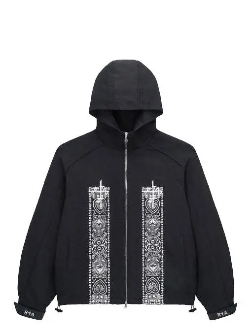 RtA Zayden Paisley Print Hooded Jacket - Black Paisley