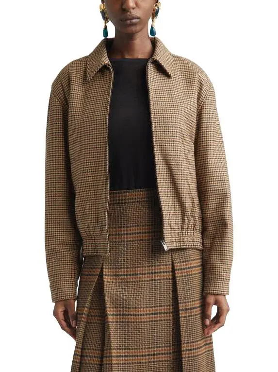 Saint Laurent Houndstooth Bomber Jacket - Beige/marron/noir