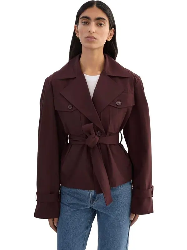 LAMARQUE Cropped Trench Coat - Burgundy