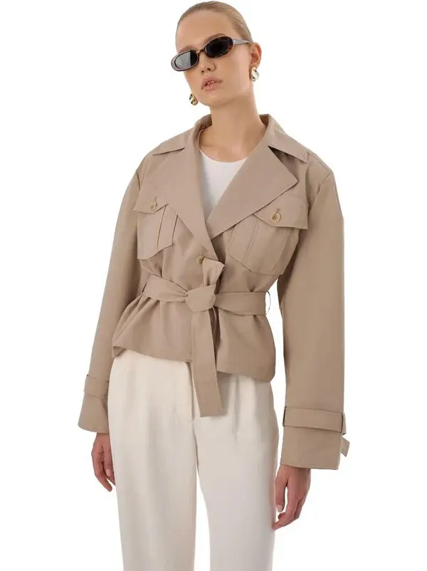 LAMARQUE Cropped Trench Coat - Khaki