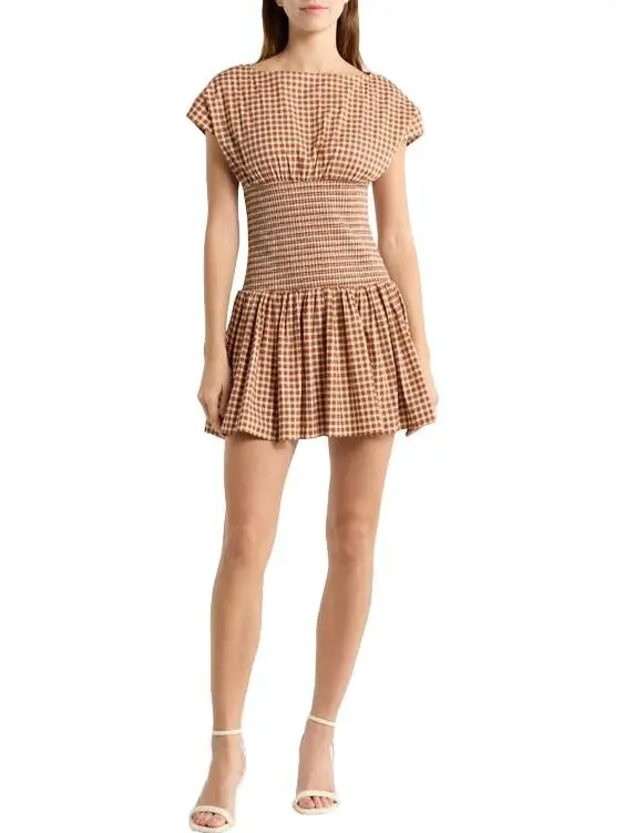 Avec Les Filles Smocked Bodice Check Mini Dress - Gingham