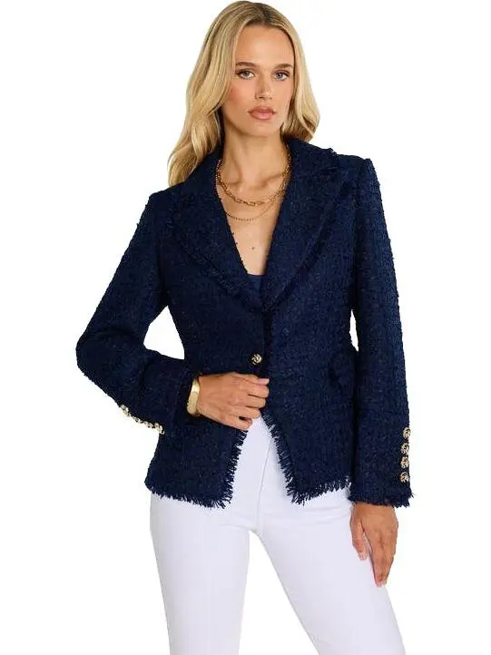 THE NOLI SHOP Giselle Single-breasted Tweed Blazer - Navy