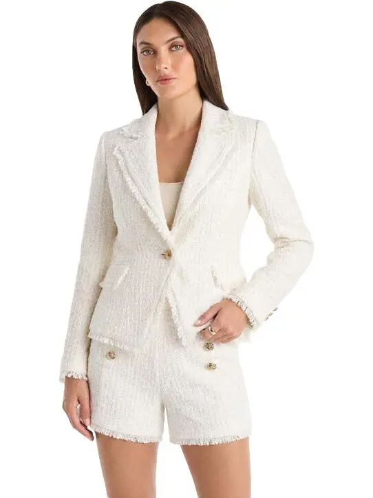 THE NOLI SHOP Giselle Single Breasted Tweed Blazer - White