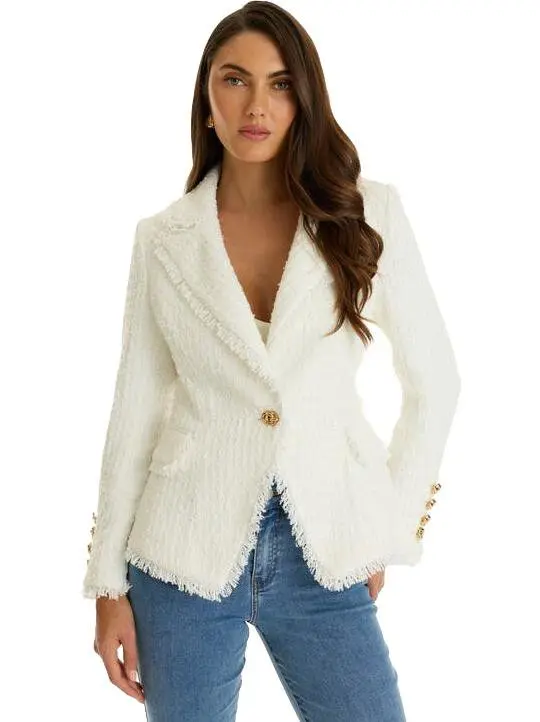 THE NOLI SHOP Giselle Single-breasted Tweed Blazer - White