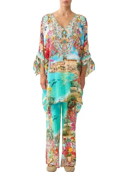 Camilla Tie Sleeve Short V Neck Kaftan - Meet Me In Mallorca