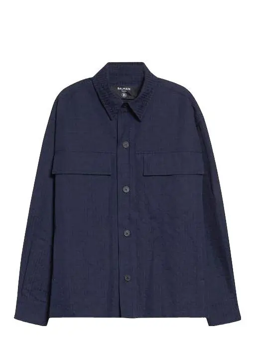 Balmain Monogram Cotton Jacquard Button-up Shirt - 6ub Marine