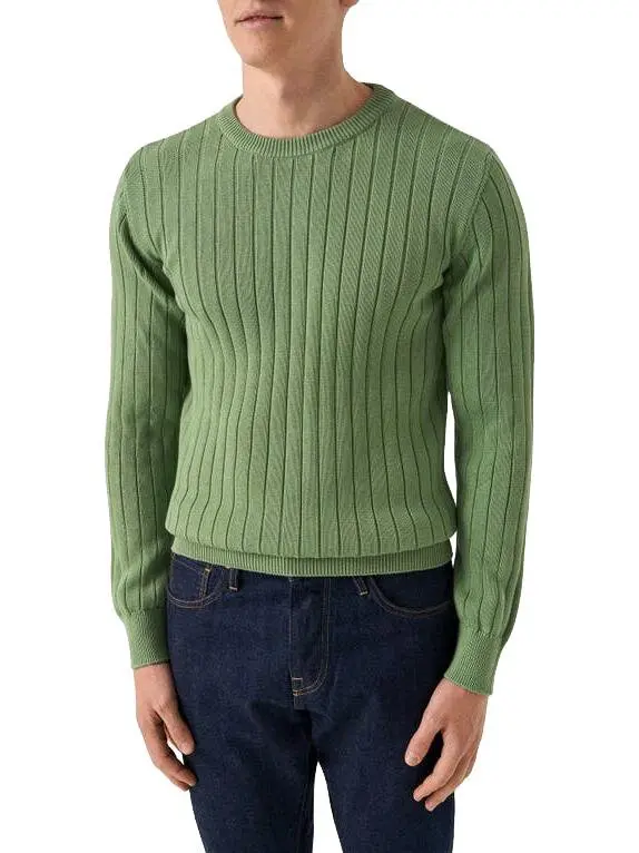 Eton Rib Knit Cotton Crewneck Sweater - Light Green