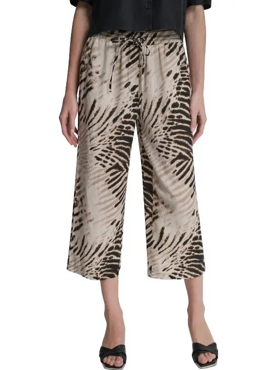 Dkny Printed Linen Drawstring Pants - Brushed Sandbed